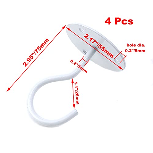 Pastlla 4Pcs Ceiling Hooks, Wall Mount Ceiling Metal Hooks Hanger Iron Bracket Hooks for Hanging Plants Flowerpots Lanterns Decoration Lights, for Indoor & Outdoor Use 2.17" (White)