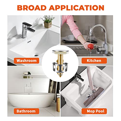 Only For 1.38 Inches Wash Basin Bounce Drain Filter , 2PCS Stainless Steel Kitchen Bathroom Plug Pop up Sink Drain Stopper Drain Strainer with Basket