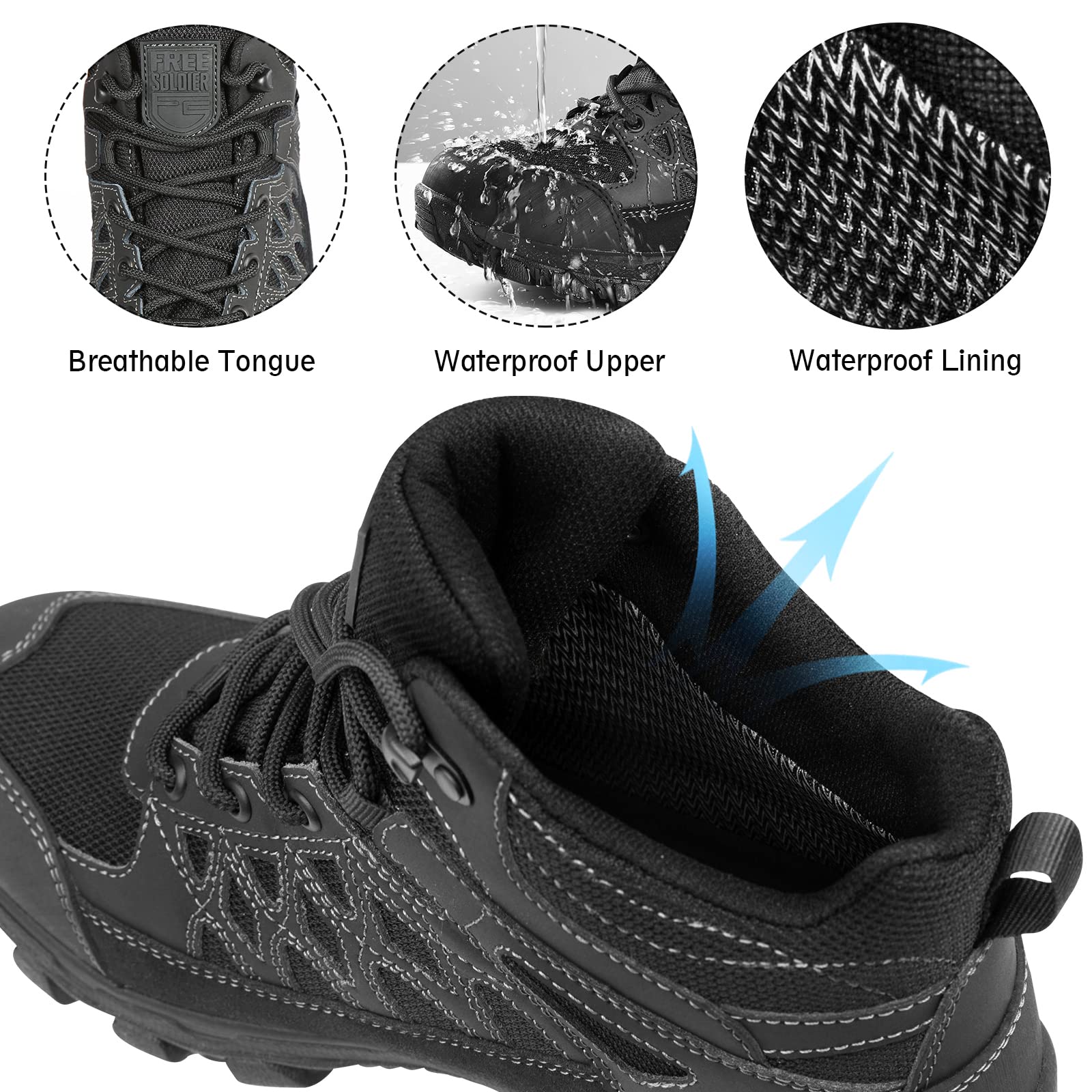 FREE SOLDIER Men's Hiking Boots Outdoor Lightweight Breathable Ankle Boots Waterproof for Trekking Hiking