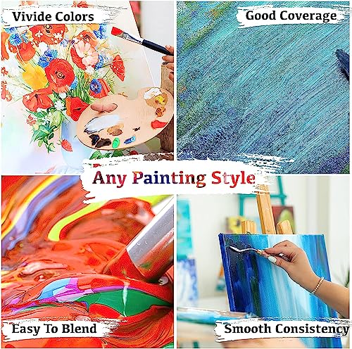 Fantastory Acrylic Paint Set, 24 Classic Colors(2oz/60ml), Professional Craft Paint, Art Supplies Kit for Adults Canvas/Fabric/Rock/Glass/Stone/Ceramic/Model/Wood Painting with 12 Brushes
