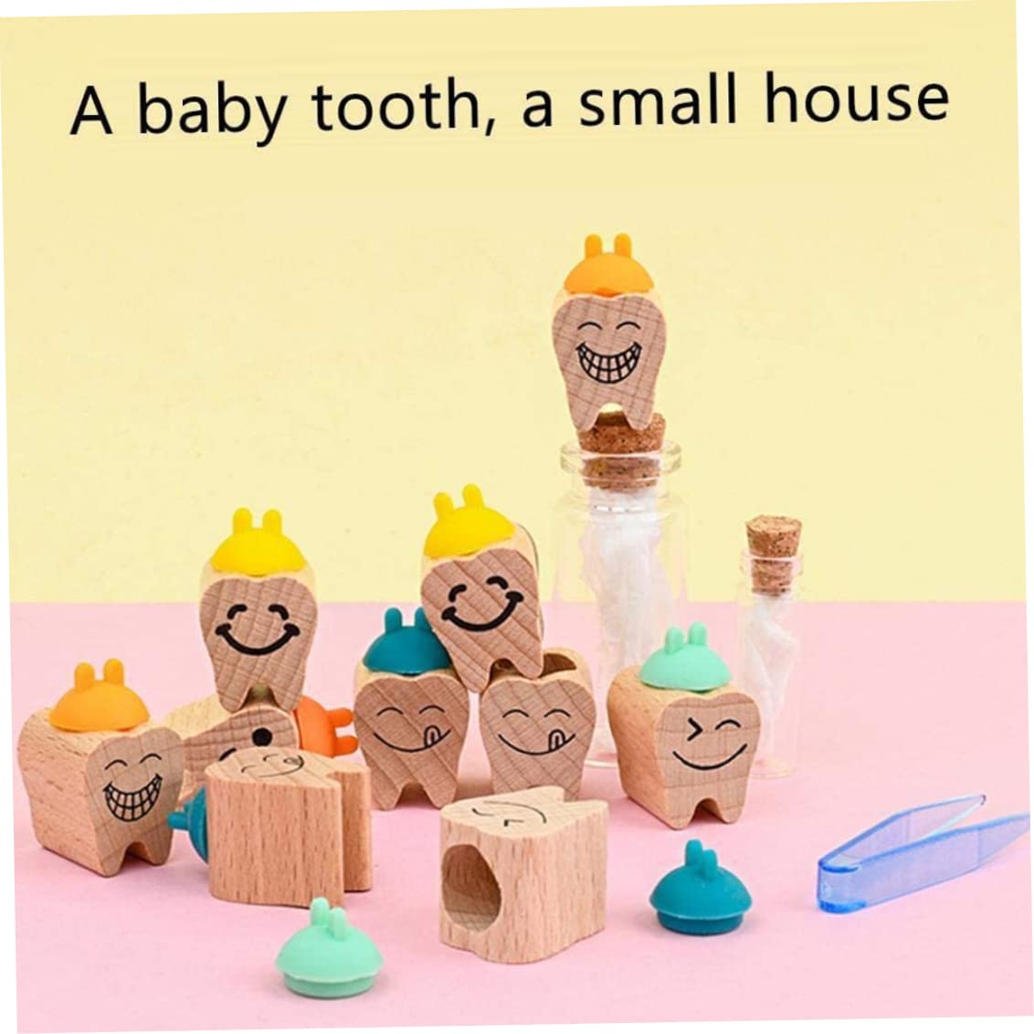 KUYYFDS Tooth Box, Wooden Baby Teeth Saving Box with Tweezers Storage Collection Boy Girl Souvenir Case Infant Kid for Children Keepsake Memory Box Gift Teeth Boxes
