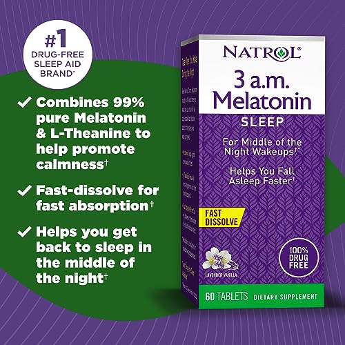 Natrol, 3 a.m. Melatonin Sleep Aid Strengthens Immune System 100 DrugFree and Natural Lavender Vanilla Flavor Fast Dissolve Tablets, 60 Count