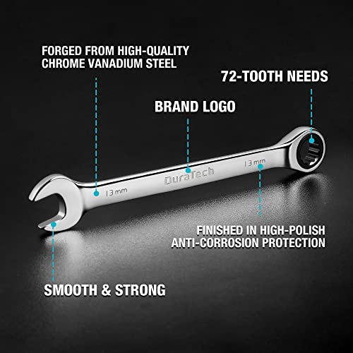 DURATECH Ratcheting Wrench Set, Combination Wrench Set, Metric, 10-piece, 6-18mm, CR-V Steel, with Pouch