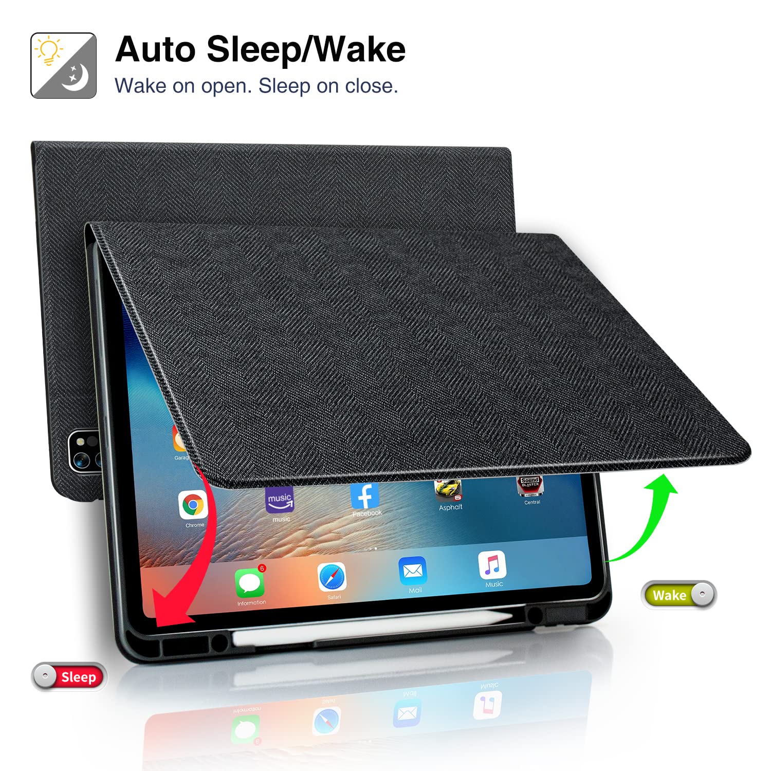 MOROCK for iPad Pro 12.9 Case 2022/2021/2020 with Pencil Holder/Multi-Angle Smart Stand Cover, Auto Sleep/Wake iPad 12.9'' 6th/5th/4th Case (Black)