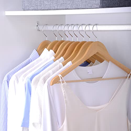 Nature Smile Wooden Suit Hangers 20 Pack Premium Solid Wood Coat Clothes Hangers with Non Slip Bar - Smooth Finish with 360° Swivel Hook and Smooth Notches for Camisole Jacket Pant Dress Natural Color