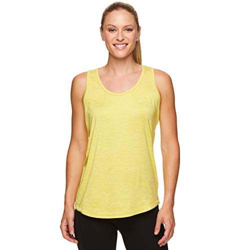 Gaiam Women's Racerback Yoga Tank Top - Long Workout & Gym Shirt for Leggings - Celery Heather Green, Large