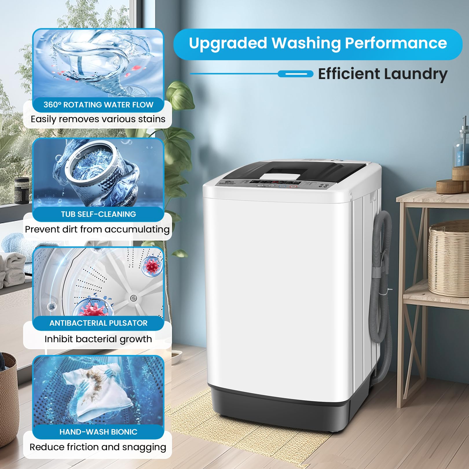 Nictemaw 1.8 Cu.Ft Portable Washing Machine, 13.5 lbs Portable Washer Dryer Combo with Drain Pump, Full Automatic Portable Washer with 10 Programs 8 Water Levels LED Display for Apartments, RV, Dorms