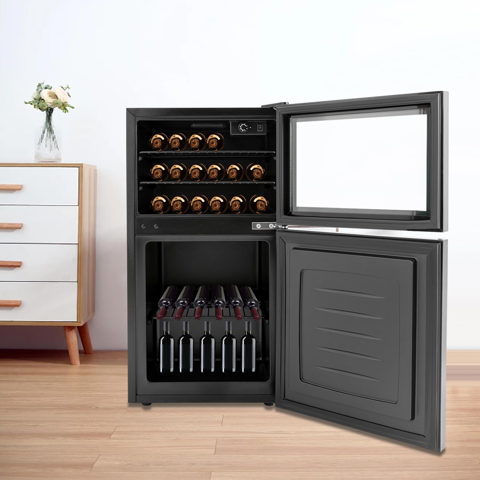 LYNICESHOP Wine and Beverage Refrigerator, 120W 34" Large Dual Zone Wine Cooler Beverage Refrigerator Large Fridge Double Glazed Doors LED Light Wine Fridge Cooler for Bars Restaurants