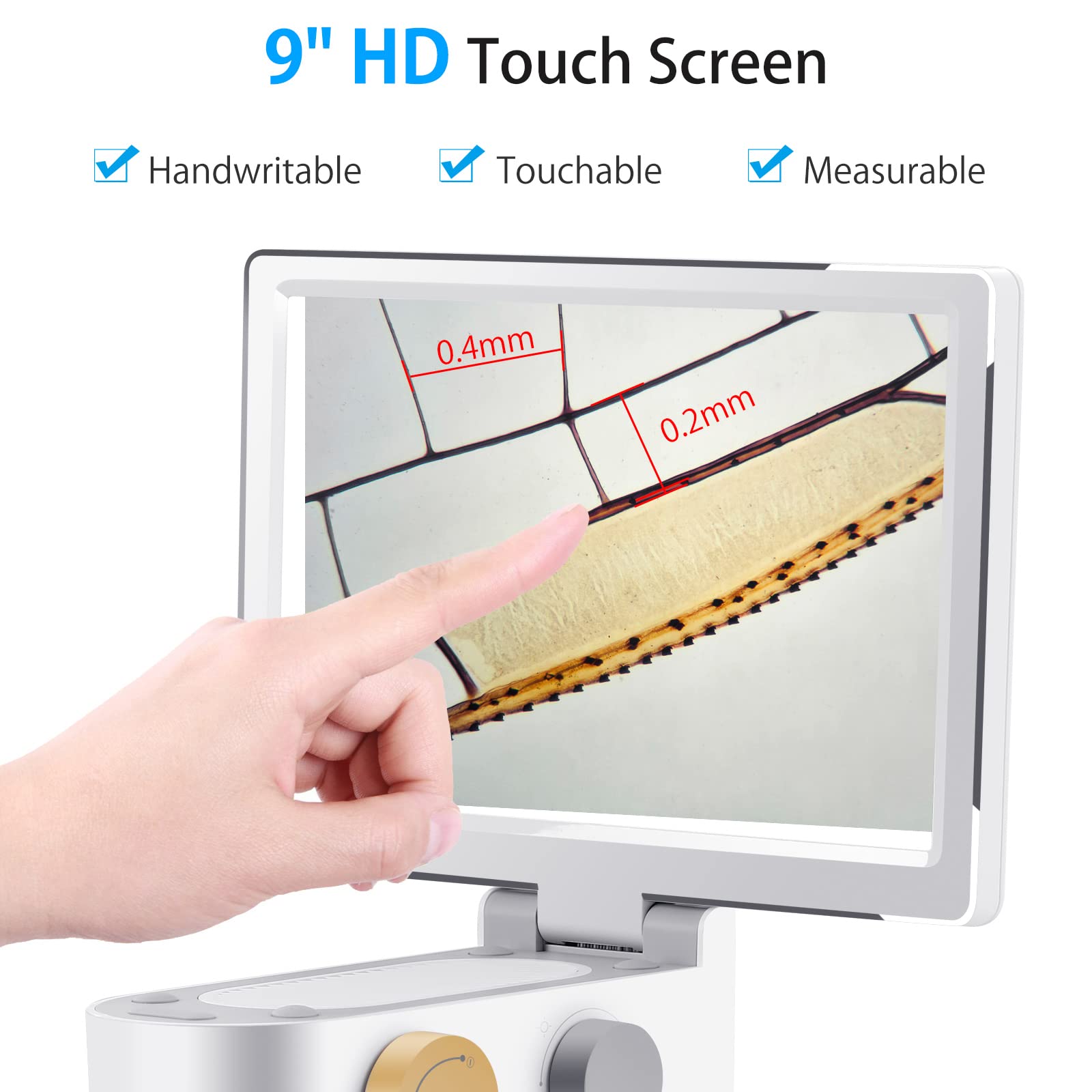 Koolertron 9 inch LCD Digital Microscope,12MP 1200X Magnification IPS Touch Microscope,Image Editable STEM Microscope,with Mobile Platform,Mouse Can Be Connected,Microscope for Coins/Plant/Rock