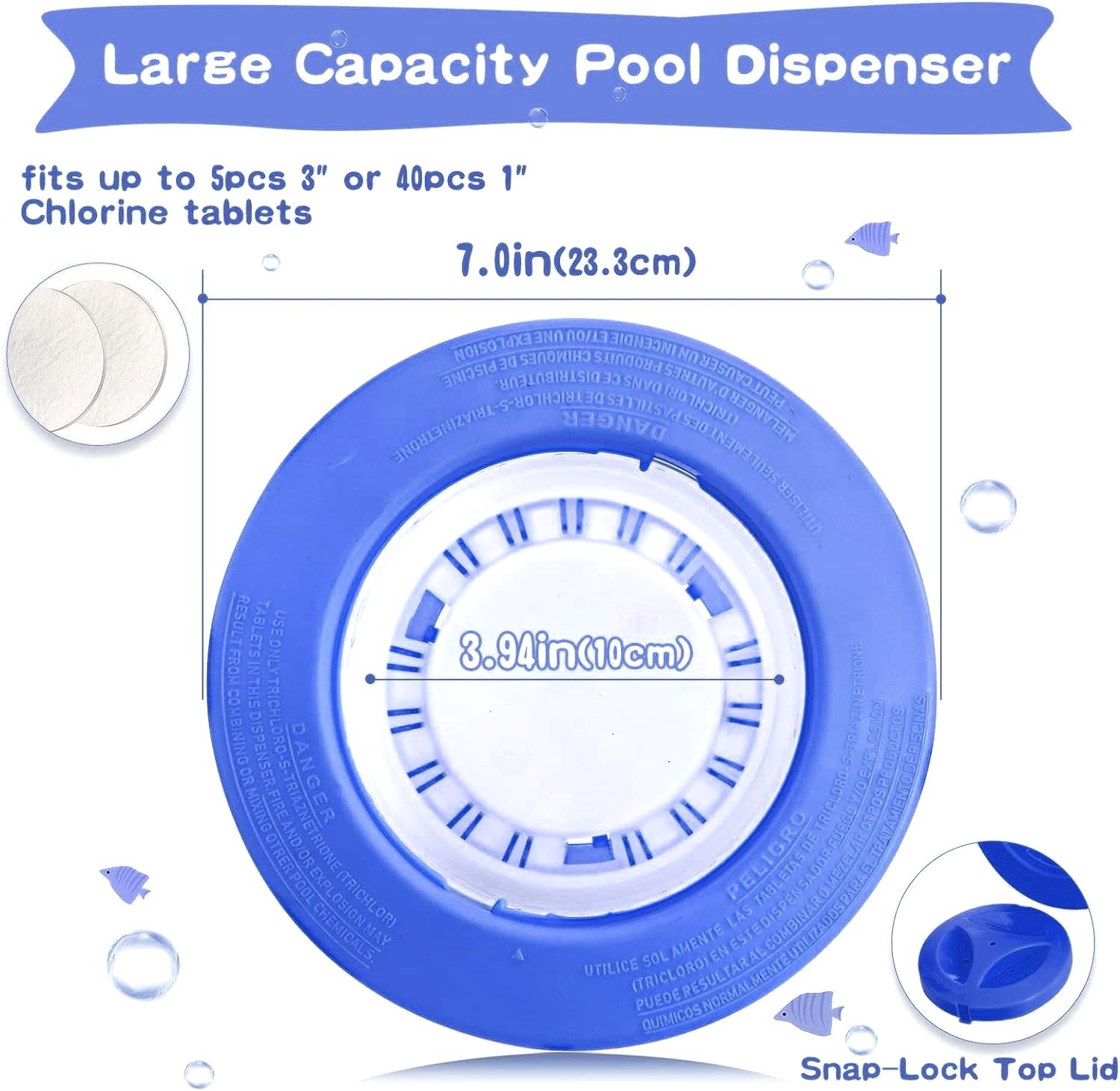 Large Floating Pool Chlorine Dispenser ,Chlorine Holder Floater with Large Capacity Fits 3 inch Tablets, Heavy-Duty Thicker Walls, Release Adjustable for Above Ground Pool, Spa(Blue