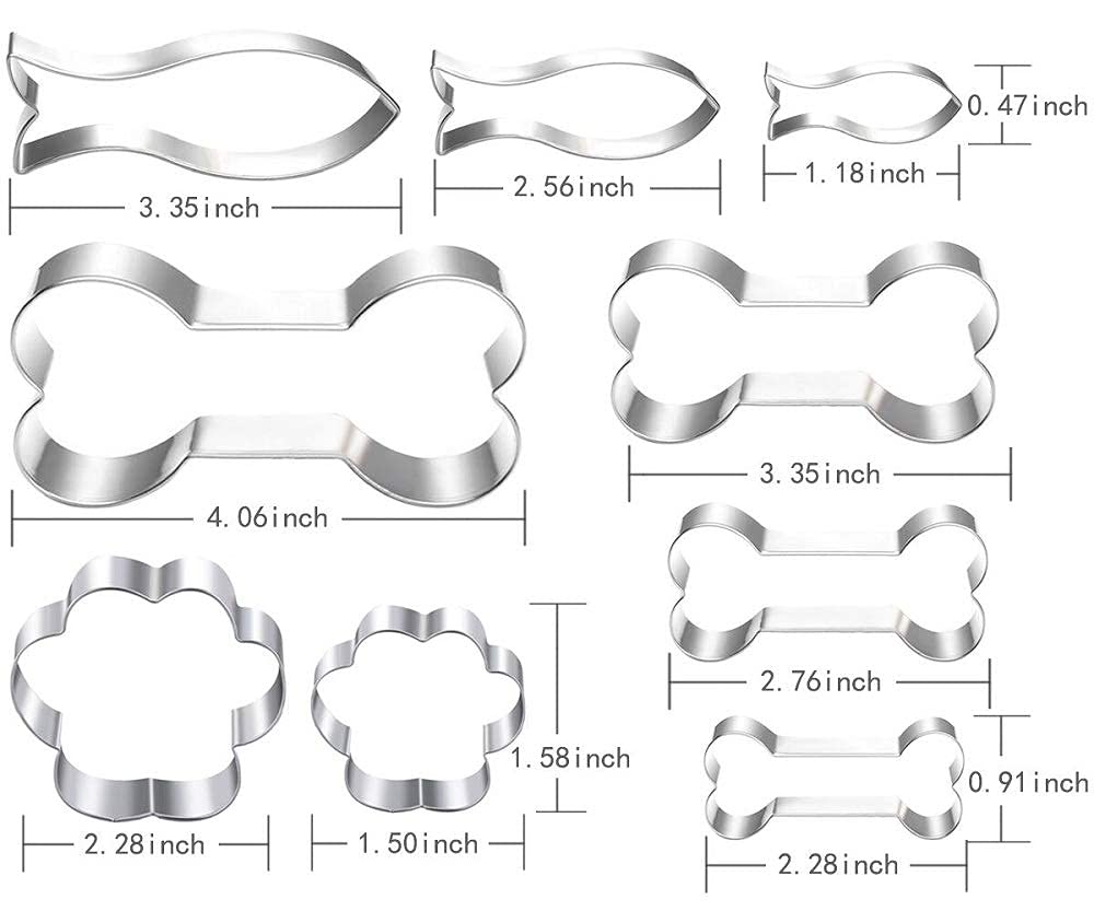 LUBTOSMN Dog Bone Cookie Cutter Set-9 Piece-Large and Mini Dog Bone Paw Fish Cookie Cutters Baking Molds for Small Large Dog Cat Treats and Dog Cat Cake Topper Decoration Took Kit