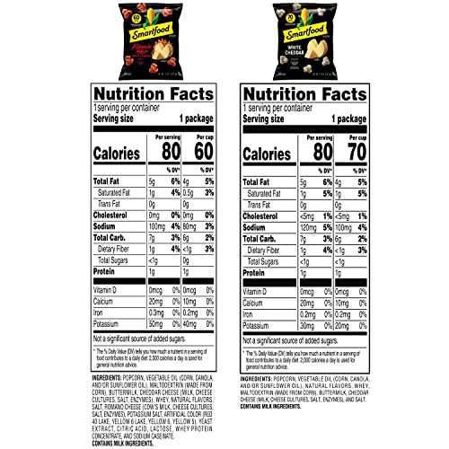 Smartfood Popcorn Flamin' Hot & White Cheddar Variety Pack Pack of Whole Grain Snacks, White Cheddar Flamin' Hot, 40 Count