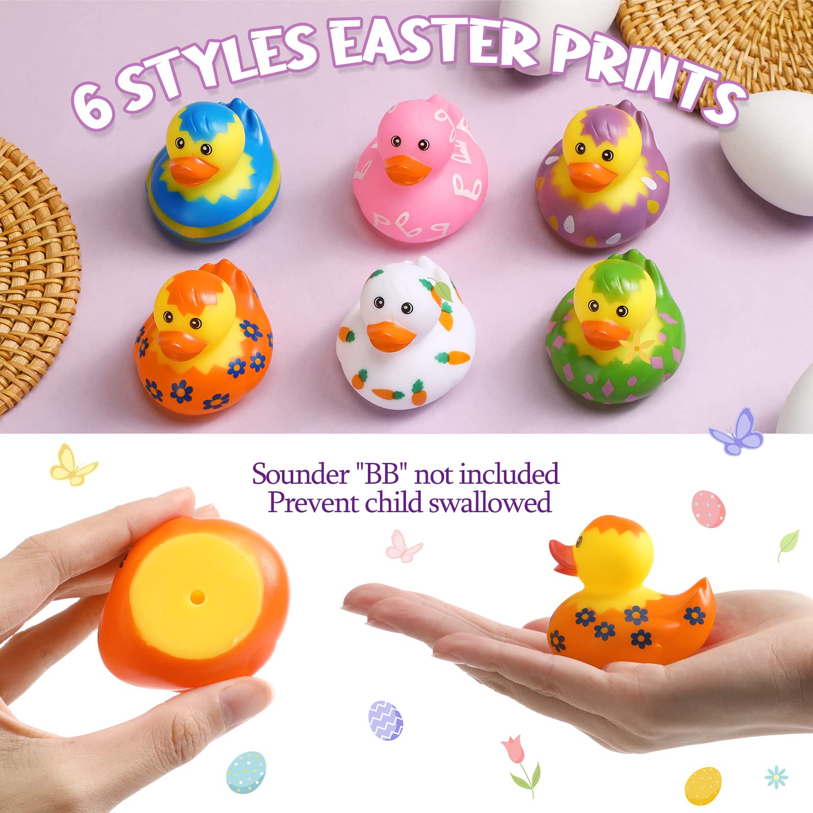 Jerify 2 Inch Easter Rubber Ducks Small Carrot Egg Pattern Rubber Duckies Assortment Float Toy Bulk for Pool Party Class Prizes Birthday Gift Bag Fillers Summer Beach Bathtub Shower Favors(48 Pieces)
