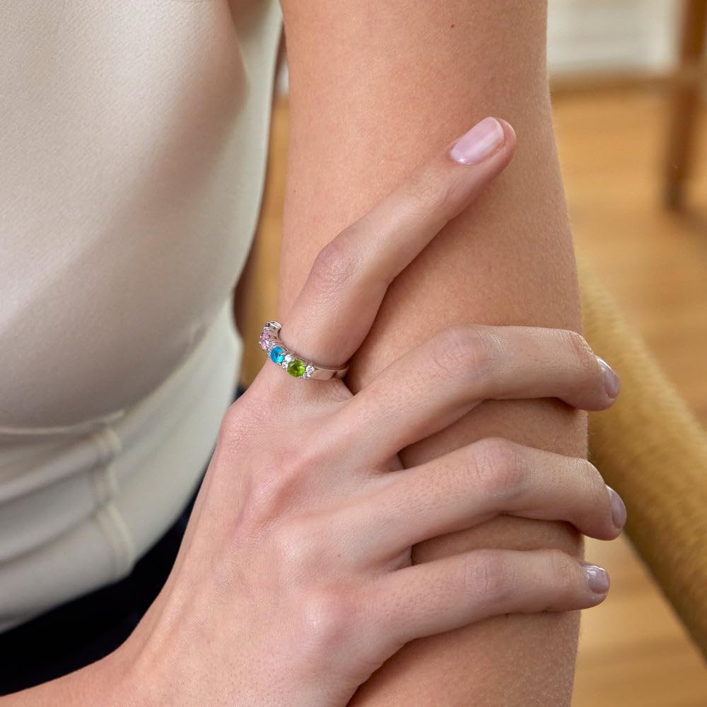 EVE'S ADDICTION Sterling Silver Custom 4 Stone Simulated Birthstone Rings for Women Eternity Band (ring size 5) Mother's Ring - Gifts for Mom