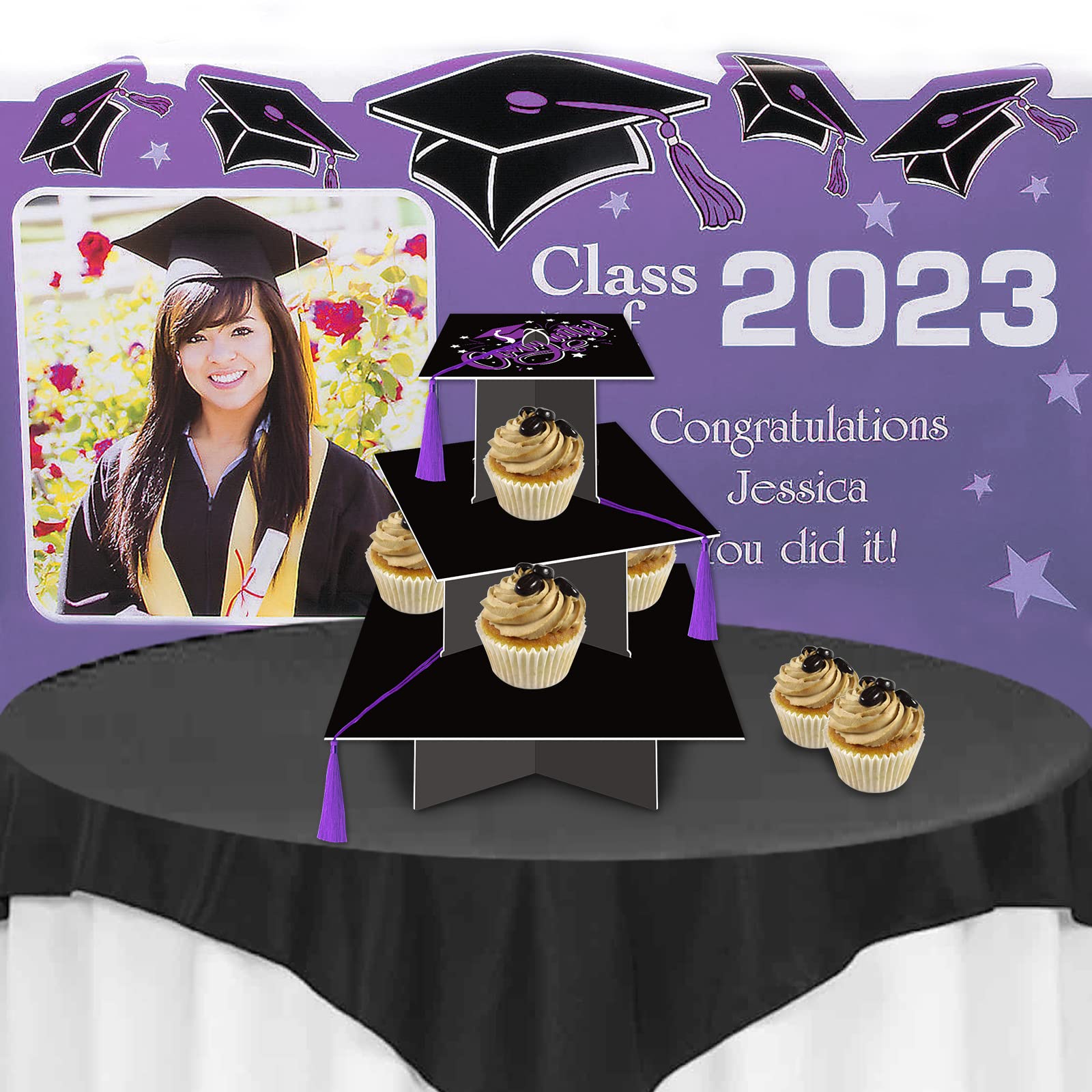 Graduation Decorations 2024 Graduation Cap Cupcake Stand with Tassel Graduation Party Favors Table Decor Grad Party Supplies (Purple)