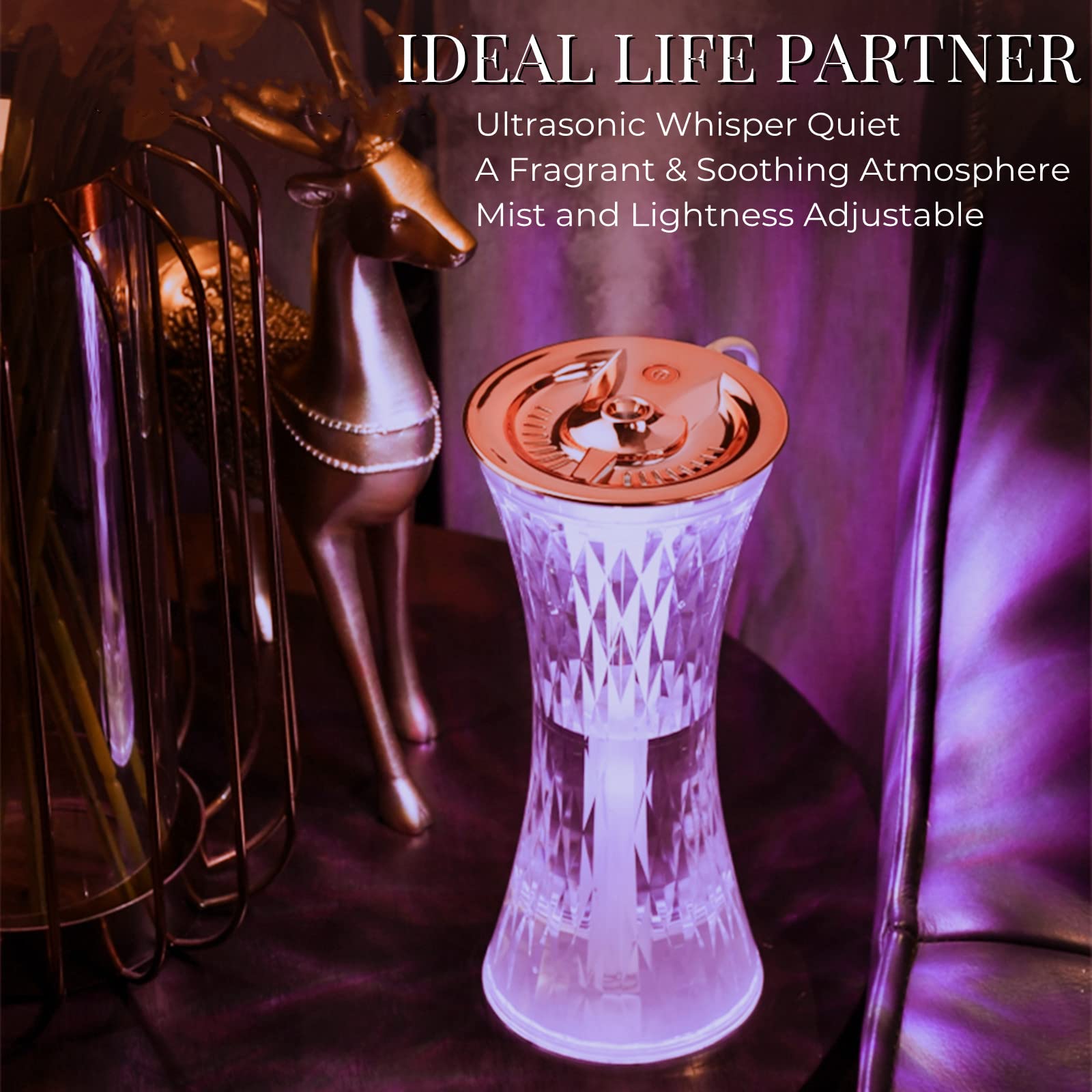 Narvokey Crystal Table Lamp with Humidifiers for Bedroom,18 Color Auto Changing Diamond Bedside Lamp for Bedroom Living Room,Girlfriends Gift