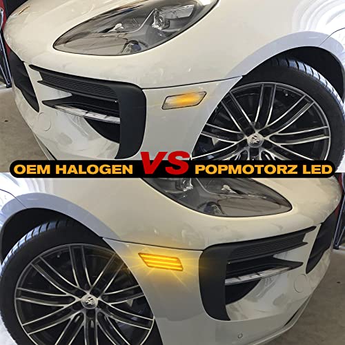 POPMOTORZ Front Bumper Side Marker Lights Assembly, Amber Full LED Blinker Signal Lamps Kits for 2014-2022 Porsche Ma-can 95B945119 95B945120-Smoked lens