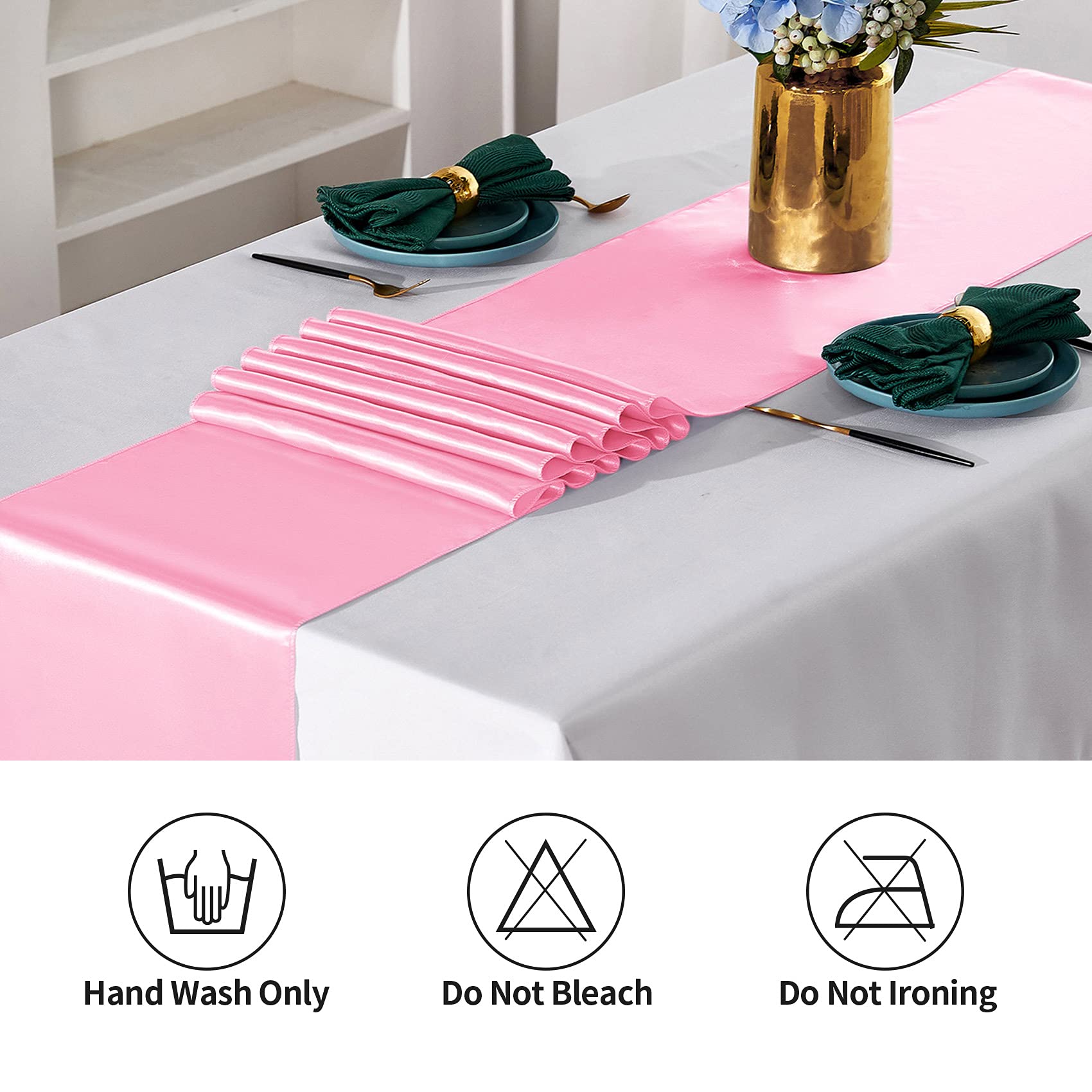yourose 5 Pack Satin Table Runners 12 x 108 inch for Wedding Banquet Decoration, Bright Silk and Smooth Fabric Party Table Runner (Pink,5 piecess)