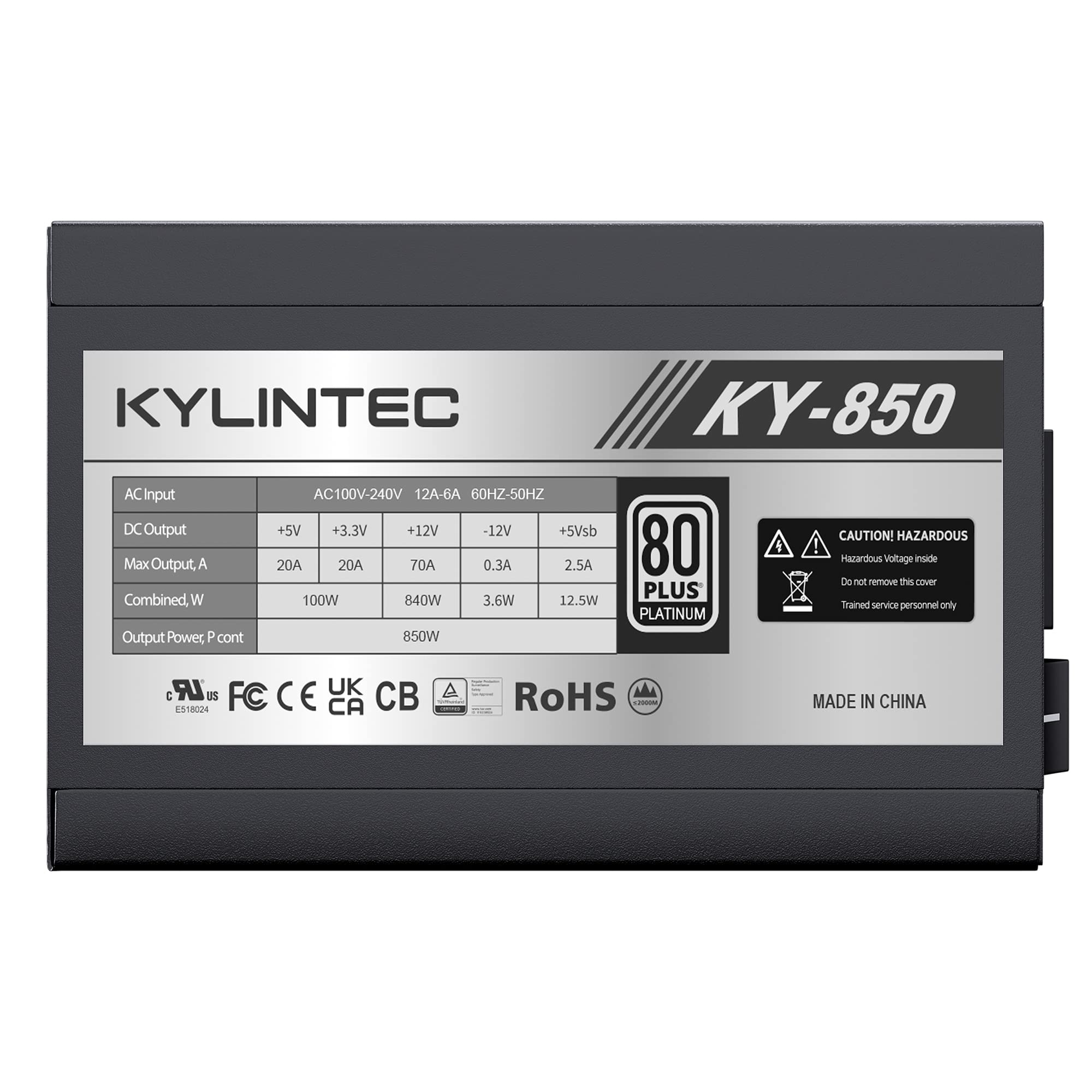 KYLINTEC SFX850 850W SFX Power Supply Fully Modular 80 Plus Platinum PSU with Improved Hydraulic 80mm Fan and Japanese Capacitors.