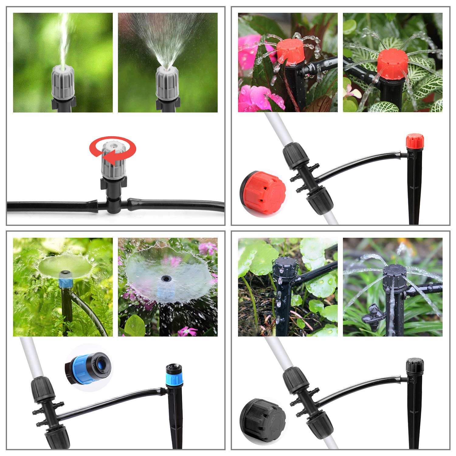 Flantor Garden Irrigation Kit,131ft 1/4" + 10ft 1/2" Drip Irrigation Kit Garden Irrigation System with Adjustable Nozzle Dripper Automatic Irrigation Equipment Set for Garden,Greenhouse, Patio,Lawn