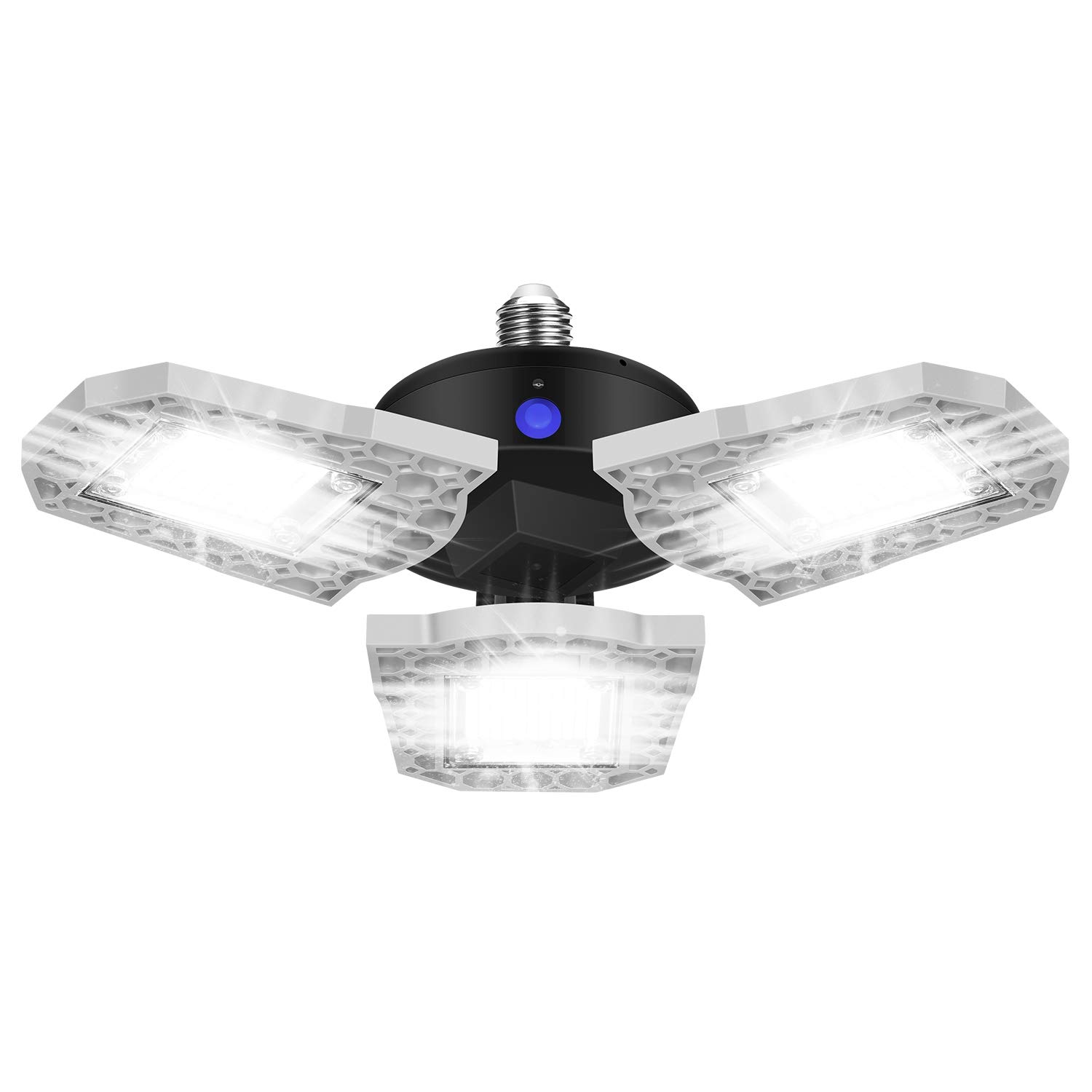 DuuToo LED Garage Lights, 80W 9600LM Deformable LED Garage Ceiling Lights with 3 Adjustable Panels, 6000K, E26 for Garage ,Workshop,Car Shops Shop Light, Barn