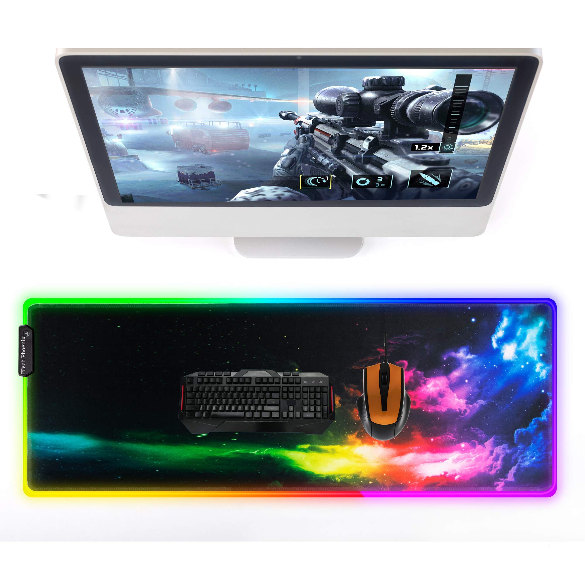 Galaxy Space Gaming Mouse PadGaming Mouse Pad|Extended RGB Gaming Mouse Mat|LED Animated Mouse Pad with Waterproof Surface-Anti-Slip Base -10 Colors&4 Modes-31.5x11.8x0.16inches
