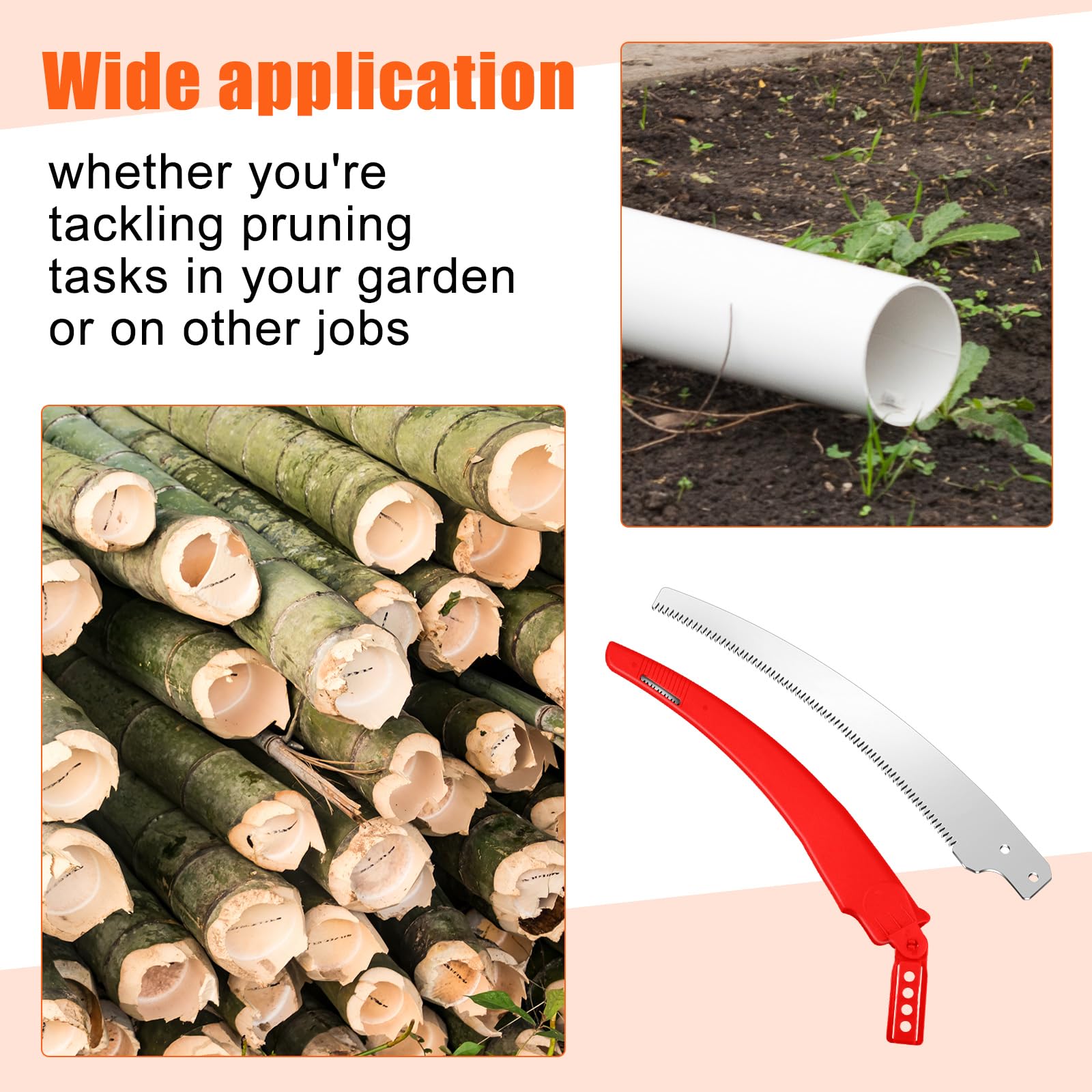 Umigy 2 Pcs Replacement Saw Blades with Blade Protective Sleeve Universal Type Saw Blade for Tree Pruner (Silver, Orange, 16.5 Inch)