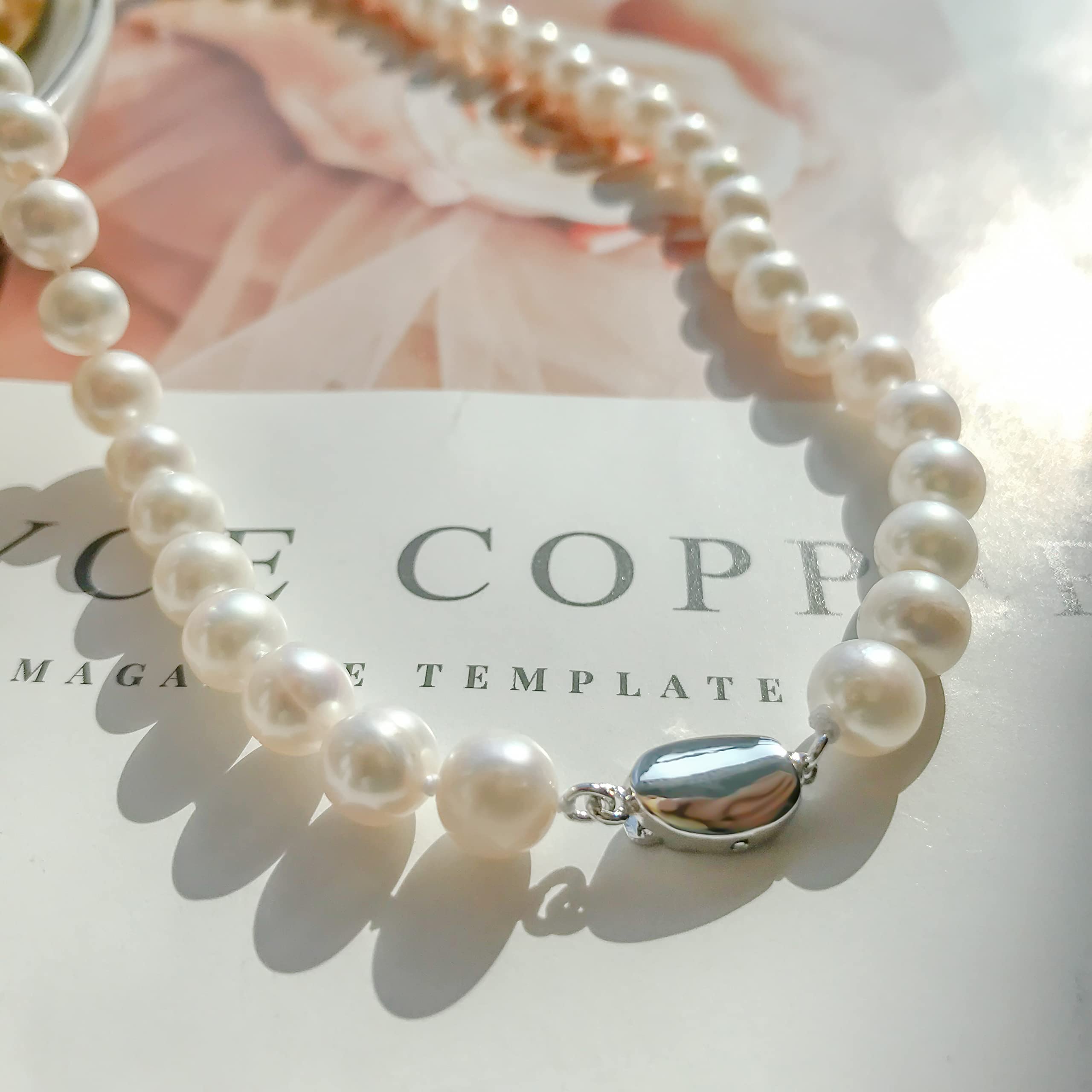Freshwater Cultured Pearl Set Jewelry for Women Includes Pearl Bracelet, Stud Earrings and Drop Dangle Earrings High Luster AAA Quality Genuine Round White Pearl Strand Necklace Set Mother