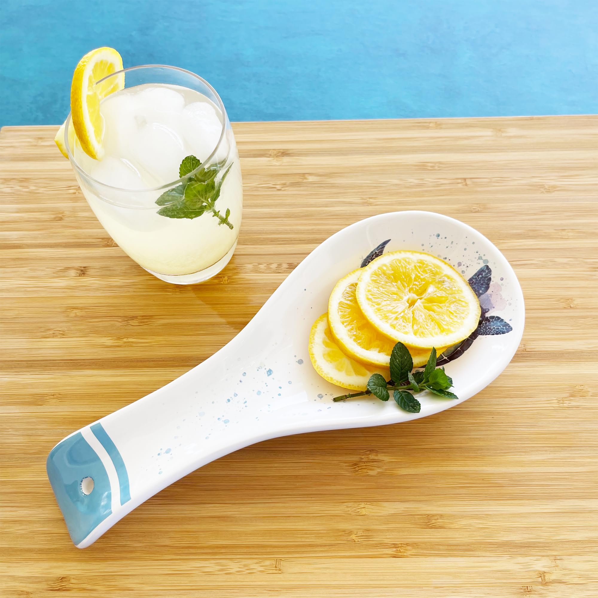 Large Spoon Holder - Sea Turtle Spoon Rest - Nautical, Ocean Beach Decor - Utensil Holder/Ceramic Spoon Holder for Kitchen - Great Kitchen Gift for Men, Women, Friends, or Birthdays