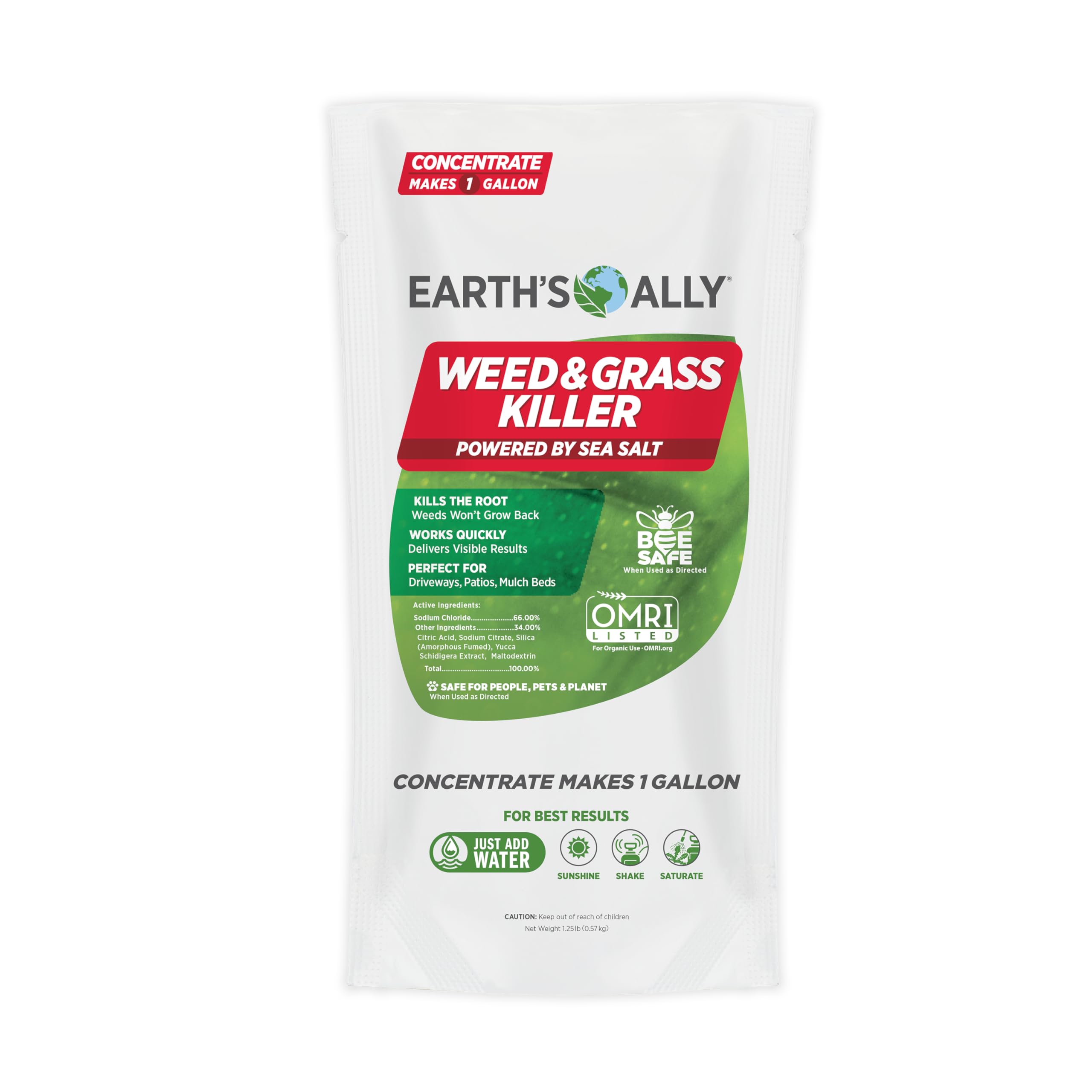 Earth's Ally Weed and Grass Killer Concentrate | Safe, Pet-Friendly Natural Weed Control Spray for Patios, Driveways & Sidewalks, Makes 1 Gallon