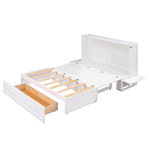 NCKMYB Queen Size Murphy Bed Cabinet, Wood Murphy Bed with Drawer Convert into 63'' Wide Cube Cabinet, for Home Office or Small Room
