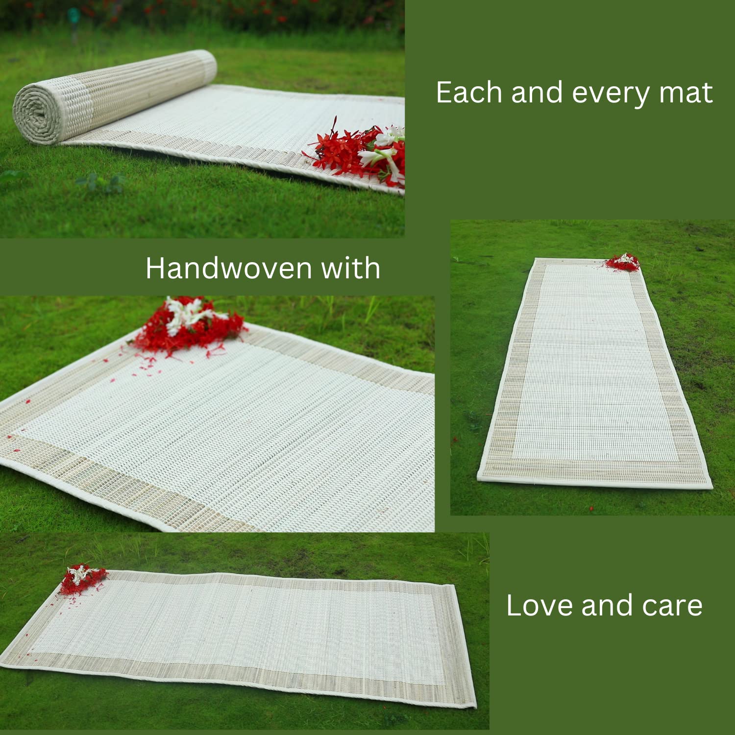 JD NATURAL - "Tranquil" Yoga Mat - Handwoven from Sambu Grass and Cotton. Extra Soft Better Grip Mat. Makes your Yoga session Pleasant and Blissful Length 72 inches x Width 27 inches Thickness 4 mm