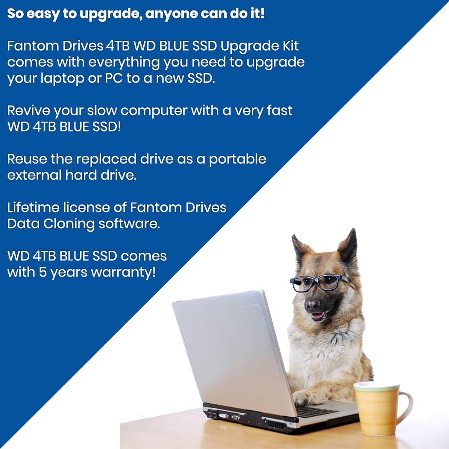 Fantom Drives WD 4TB SSD Upgrade Kit - Includes 4TB Western Digital Blue SSD, 2.5", Enclosure, and Drive Cloner Software in USB Drive (W4000SSDKIT)
