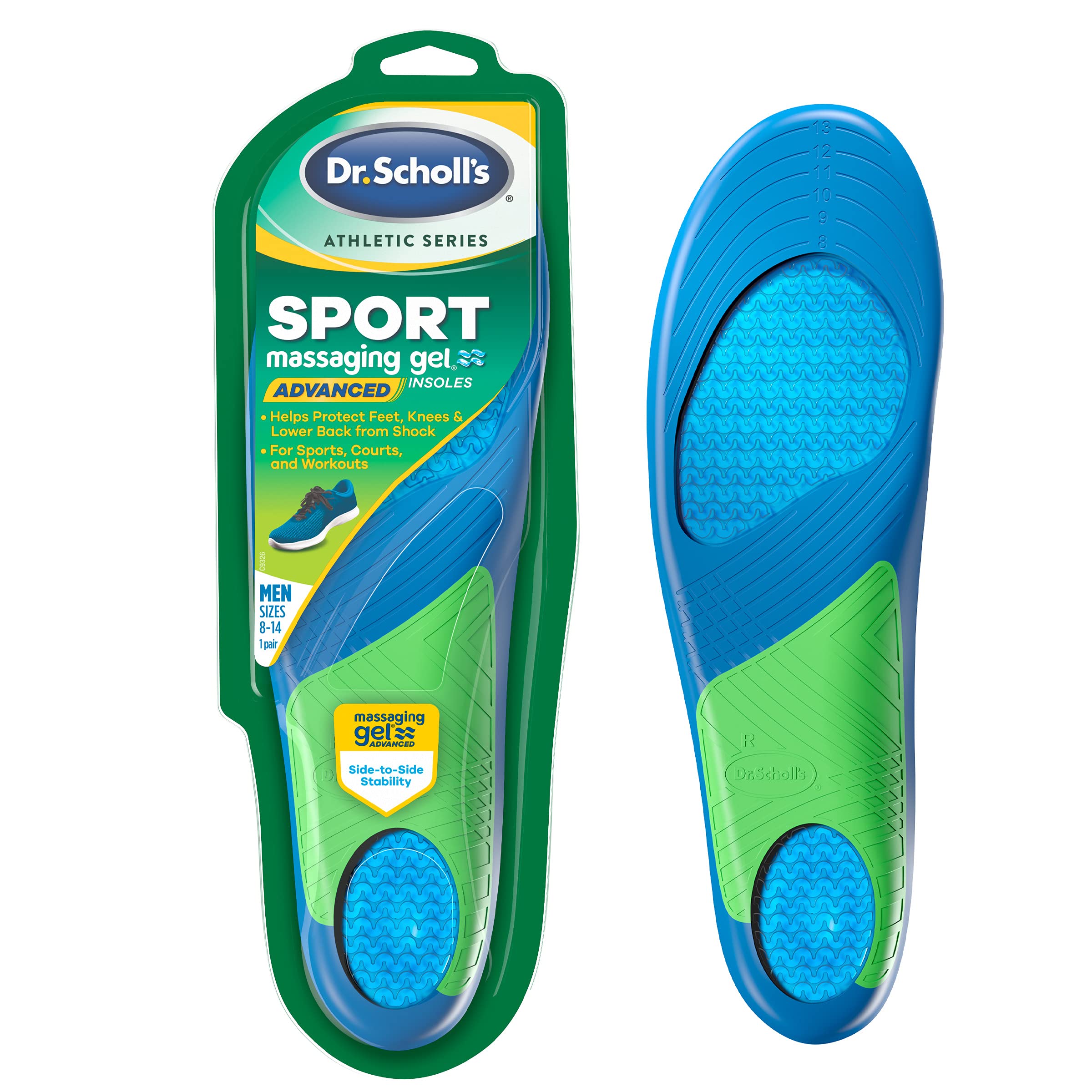Dr. Scholl’s Sport Insoles (Pack of 2) // Superior Shock Absorption and Arch Support to Reduce Muscle Fatigue and Stress on Lower Body Joints (for Men's 8-14)