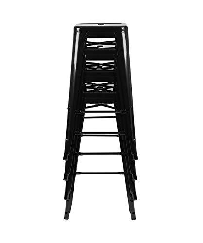 Flash Furniture Lily 30" High Metal Indoor Bar Stool in Black - Stackable Set of 4