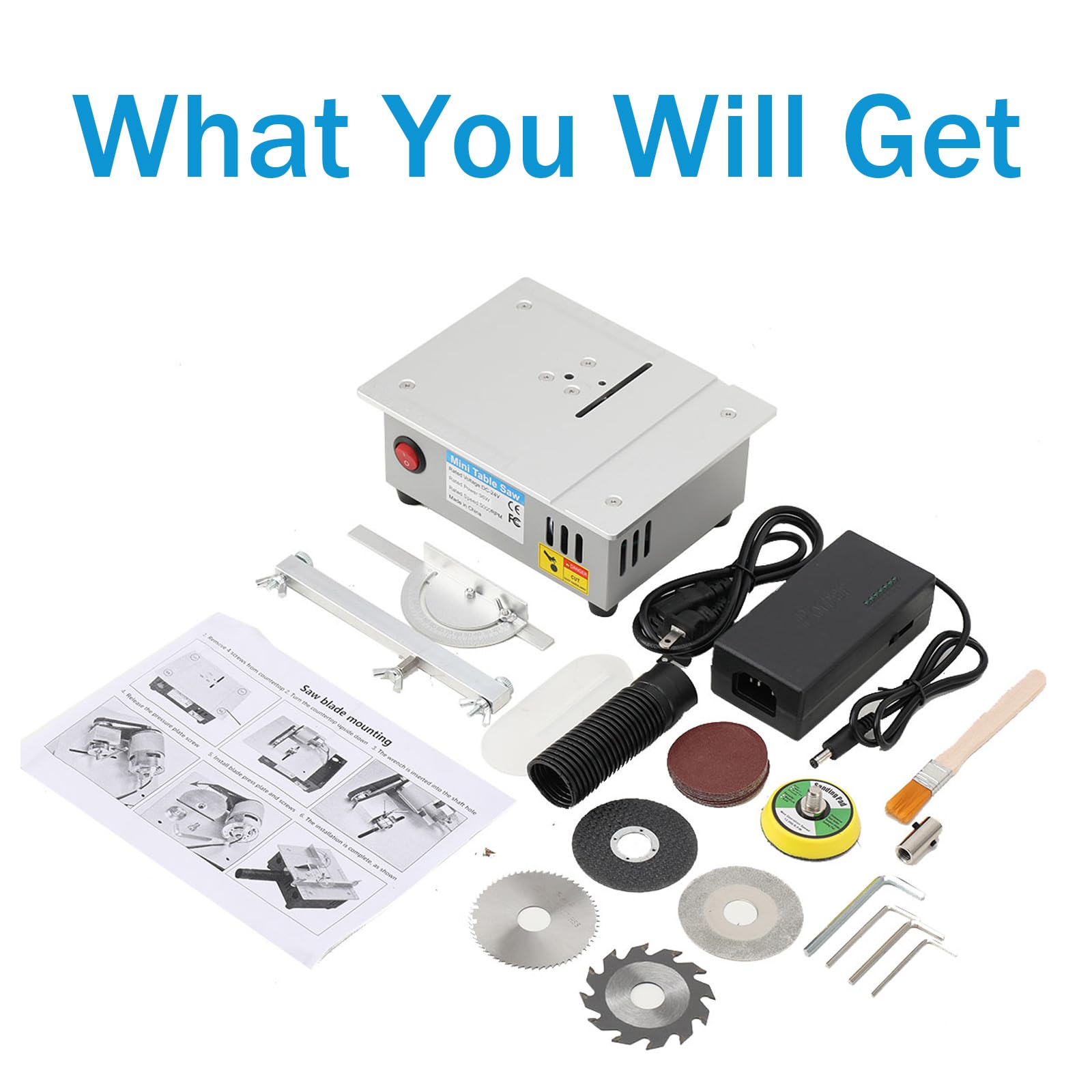 Mini Table Saw, Small Precision Craft Table Saw 7-Speed Adjustable, 96W 5000RPM Desktop Electric Saw Cutter, 1/2" Adjustable Cut Depth, for DIY Woodworking Metal Plastic Acrylic Cutting