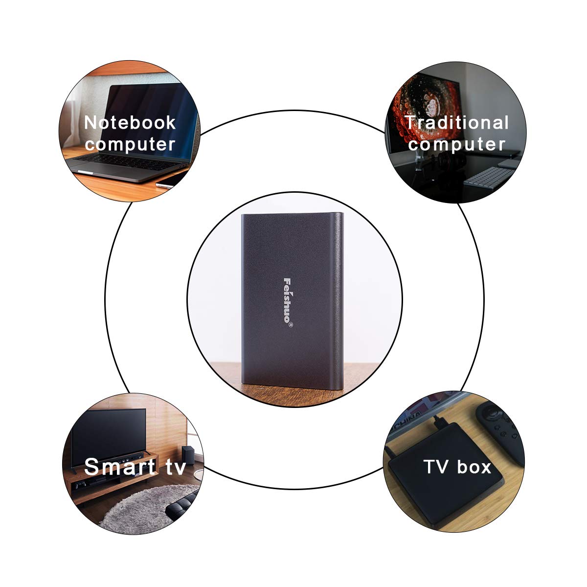 FEISHUO Portable External Hard Drive USB3.0 SATA HDD Storage (120G, Gray)