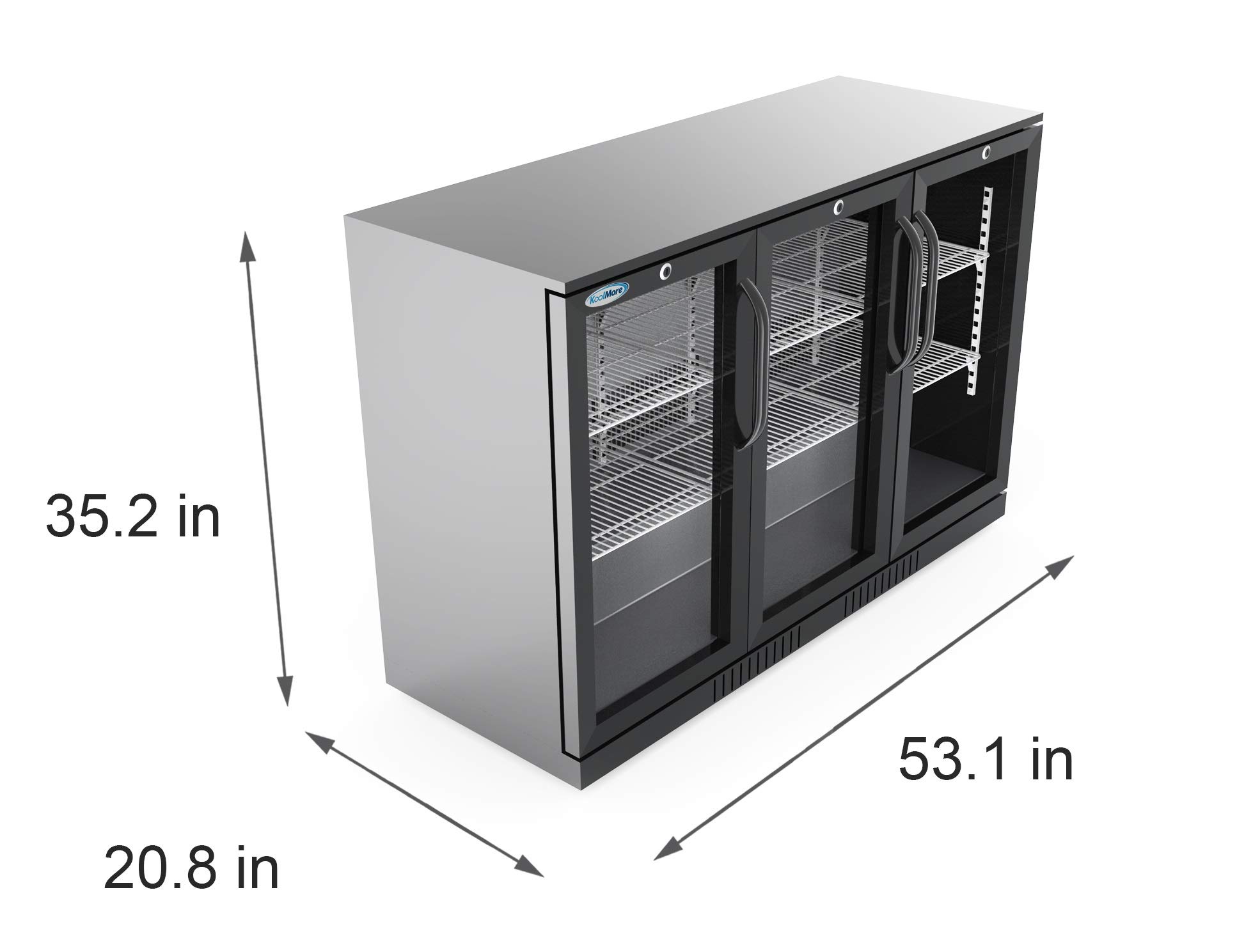 KoolMore - BC-3DSW-BK 3 Door Back Bar Cooler Counter Height Glass Door Refrigerator with LED Lighting - 11 cu.ft, Black