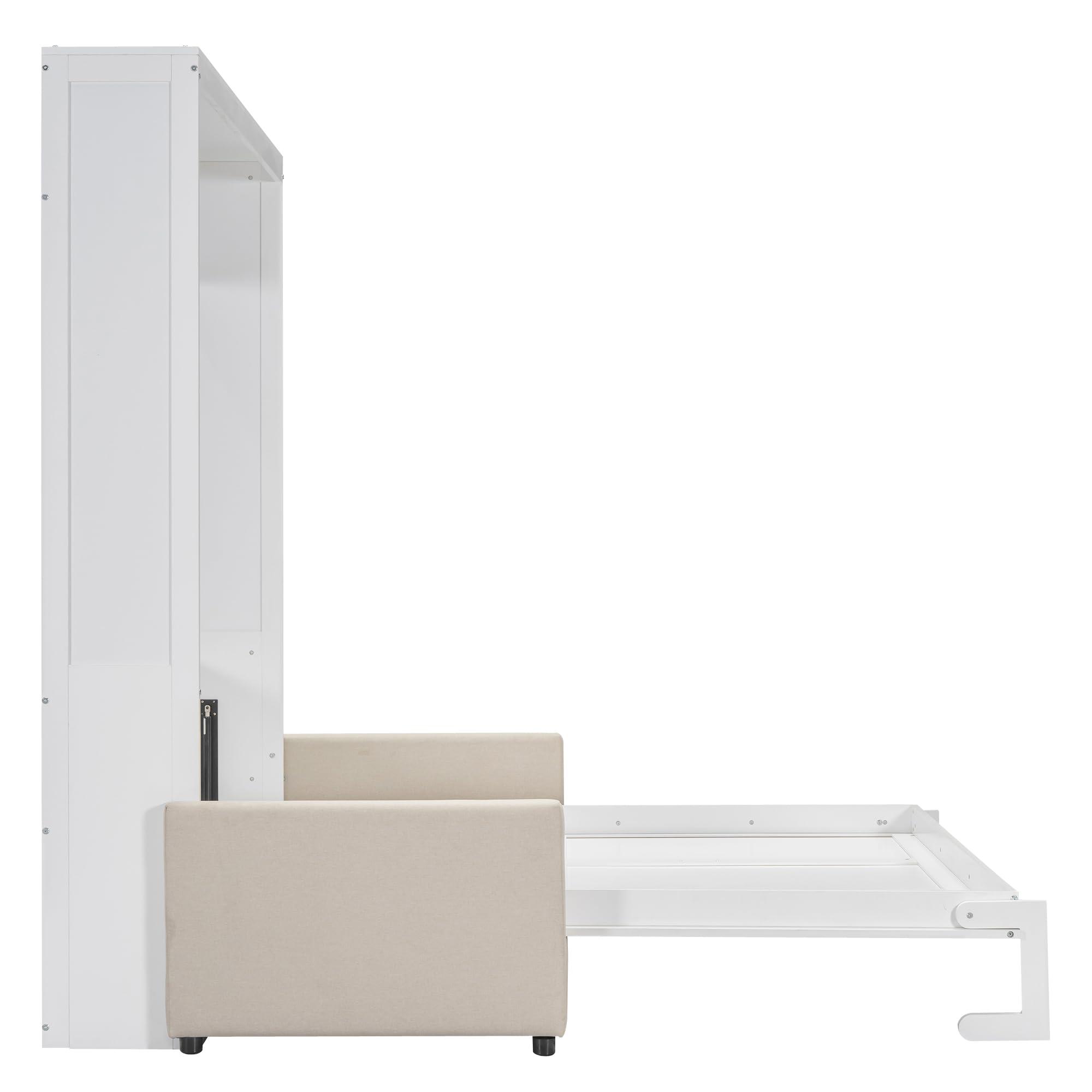 LZ LEISURE ZONE Queen Size Murphy Bed, Wooden Queen Murphy Bed with Cushion, Wall Bed with Sofa for Home Office or Small Room, White