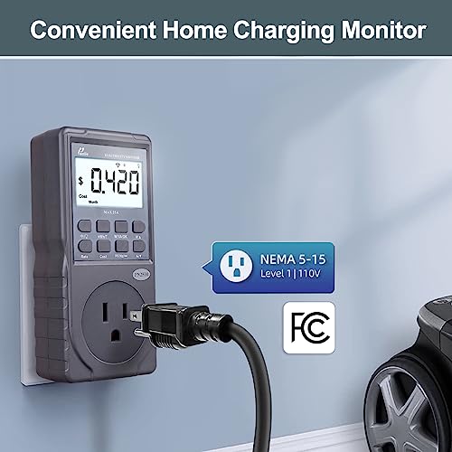 Poniie PN2500 Professional NEMA 5-15 Wi-Fi Wireless Level 1 EV Charger Pass-Through Power Usage Monitor (60-240V, 25Amp)