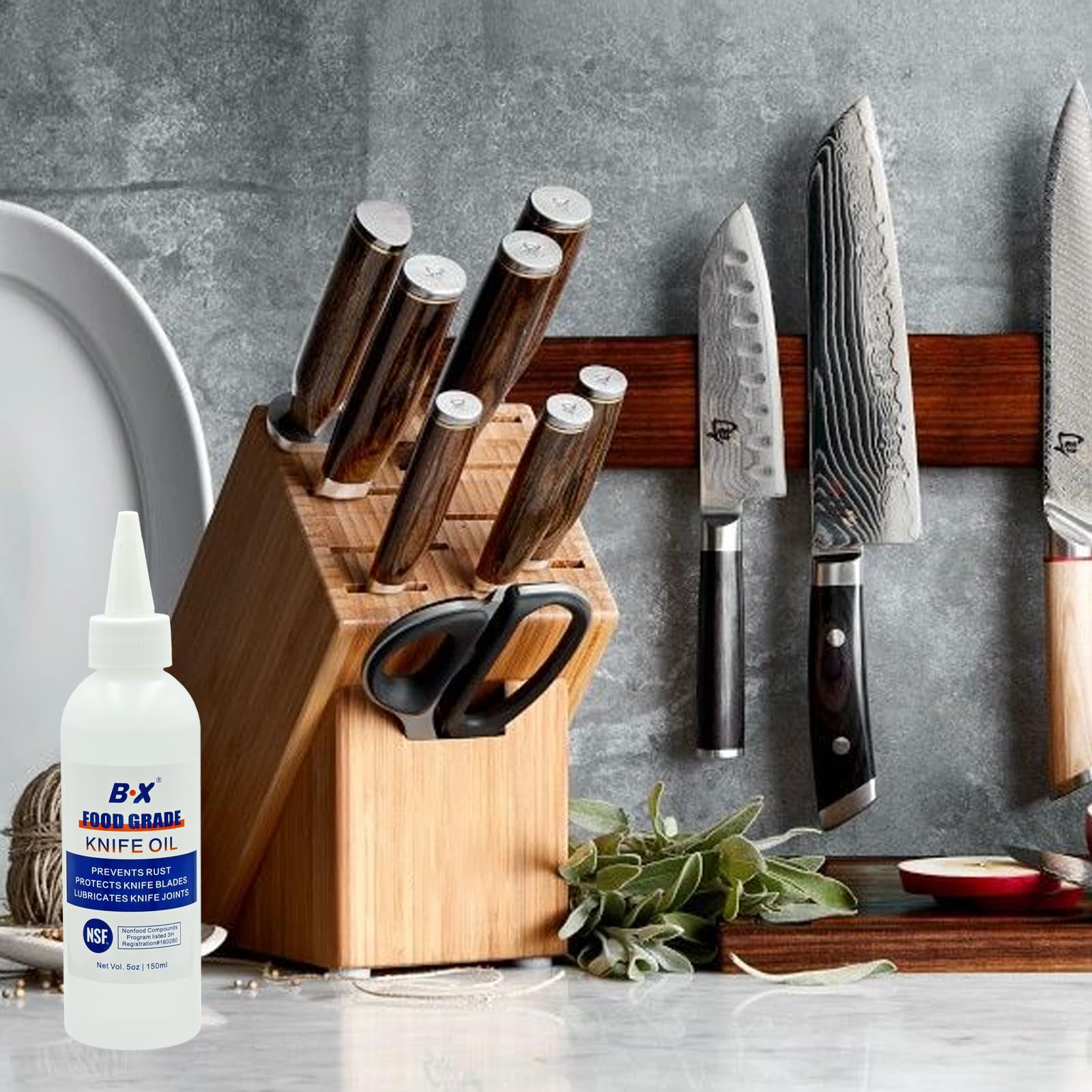 LewisCare Food Grade Chefs Knife Oil 5oz Prevent Knife Blade Rust,Protection & Lubricant Knife Care Cleaning Set.
