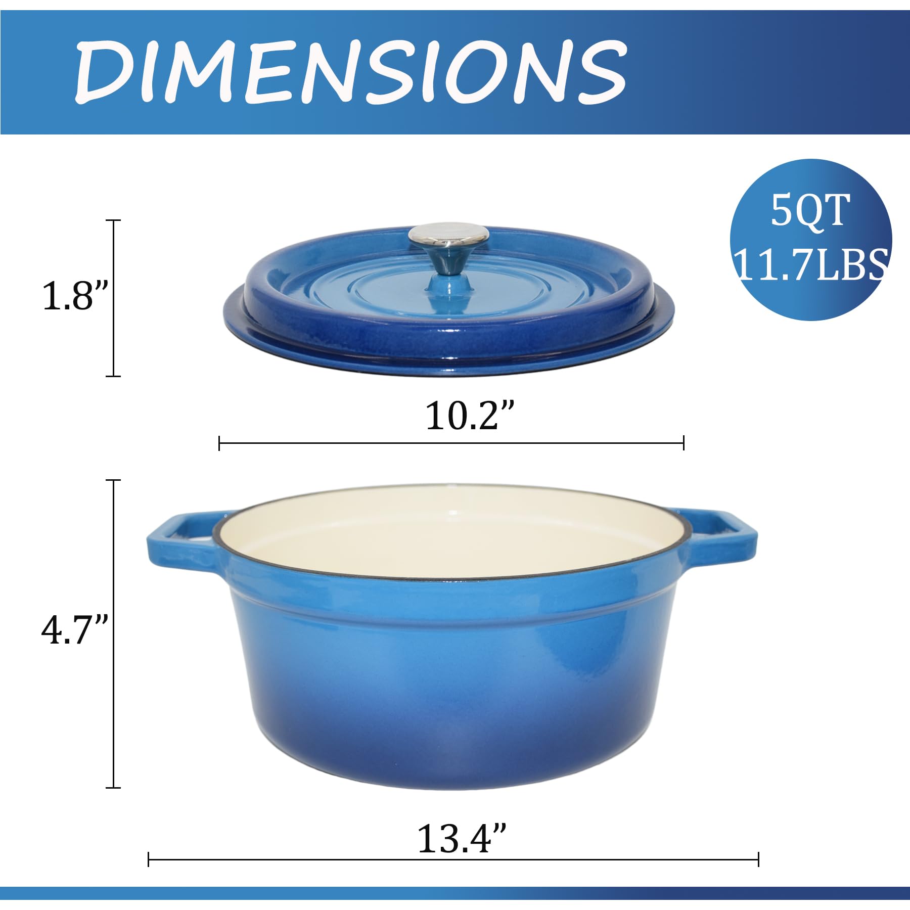 MINLUFUL Enameled Cast Iron Dutch Oven Pot with Lid - 5 Quart Round Dutch Oven Cookware Pot for Bread Baking, Stove and Oven Safe, Caribbean Blue