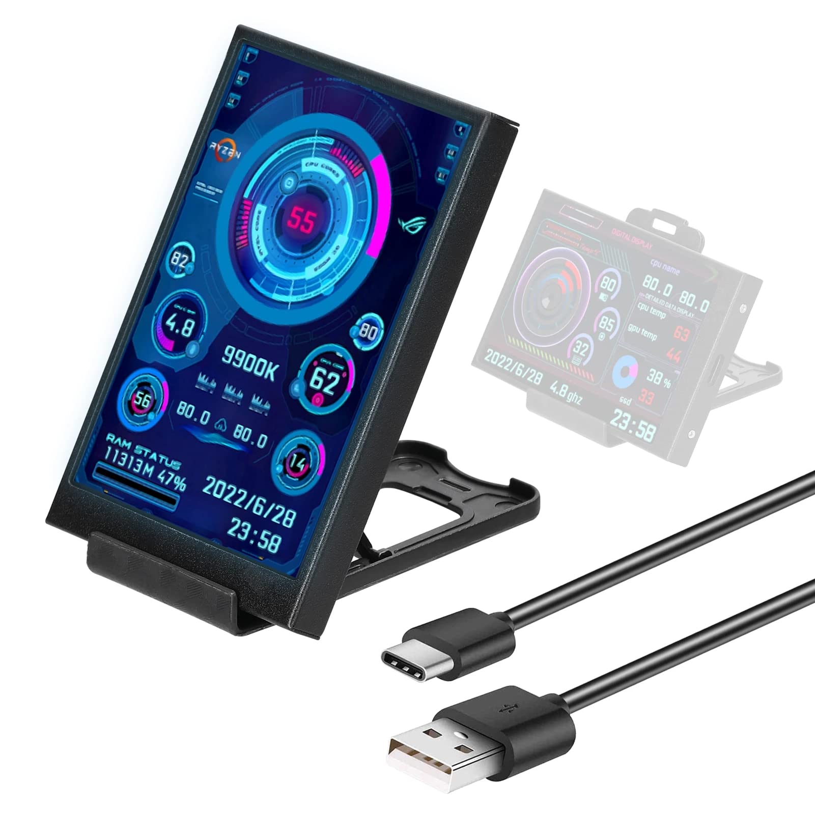 Koyzsen 3.5 Inch IPS TYPE-C Secondary Screen Computer CPU GPU RAM HDD MonitorUSB Display for Freely AIDA64