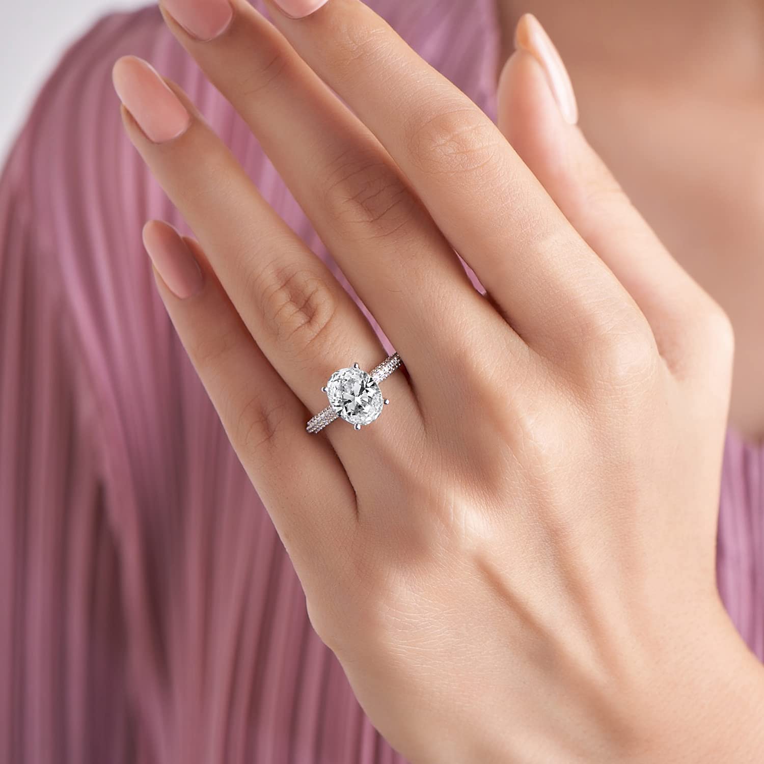 FRIENDLY DIAMONDS 2 Carat IGI Certified Oval Shape Lab Grown Diamond Ring | 14K Or 18K White, Yellow Or Rose Gold | Grace Micro Pave Eternity Diamond Ring | FG-VS1-VS2 Quality