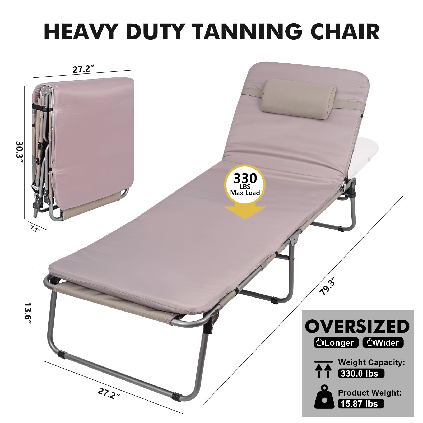 Minndudu Oversized Women Comfy Tanning Chair with Cushion Face Hole + Standard Size Tanning Chair (Buy Together)