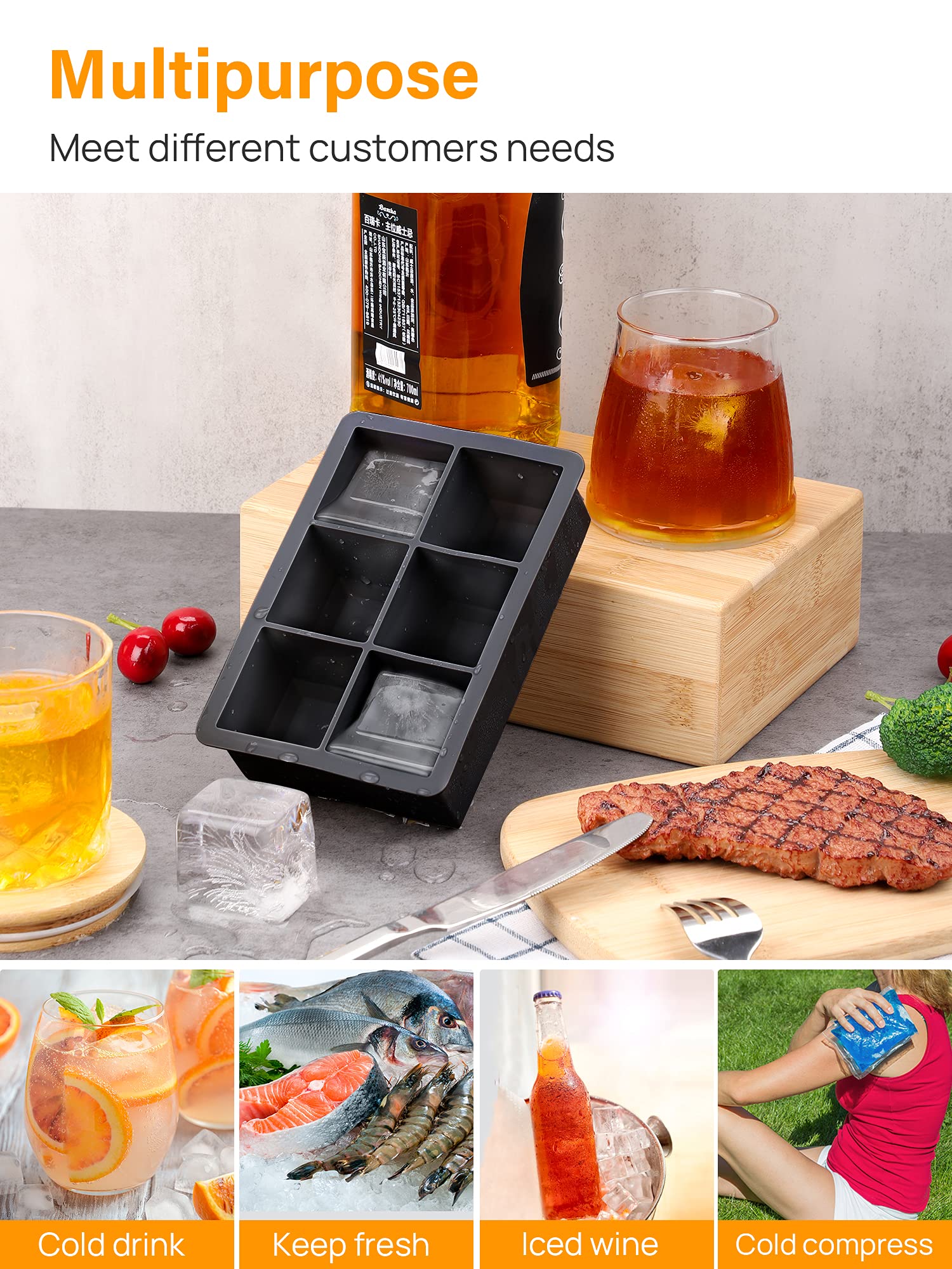 Kootek Ice Cube Trays with Lid (Set of 4), Silicone Large Square Ice Cube Maker Ice Cube Molds for Whiskey, Cocktails and Homemade Freezer