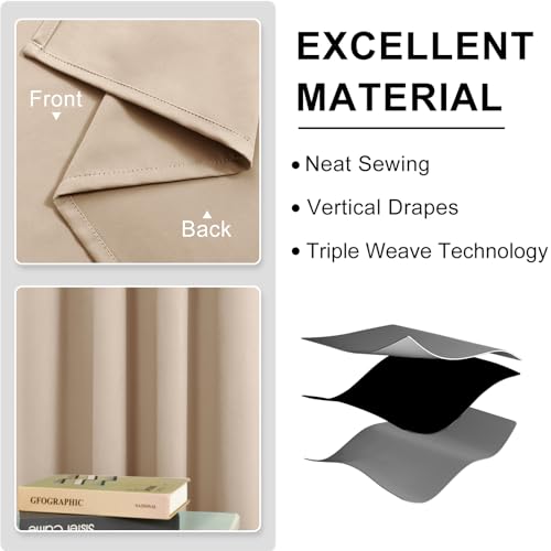 DWCN Beige Blackout Curtains for Bedroom, Room Darkening Thermal Insulated Light Blocking Curtains 45 Inch Length, Set of 2, W42 x L45