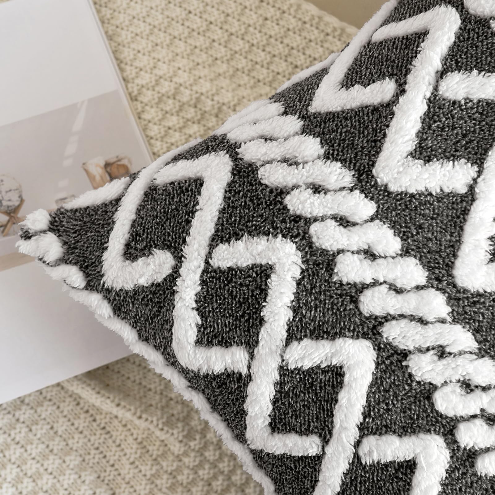 EMEMA Decorative Faux Wool Throw Pillow Covers Soft Plush Fuzzy Short Fleece Rectangle Cushion Covers Solid Pillowcases for Couch Bed Sofa Living Room Pack of 2, 12x20 Inch Cream Beige