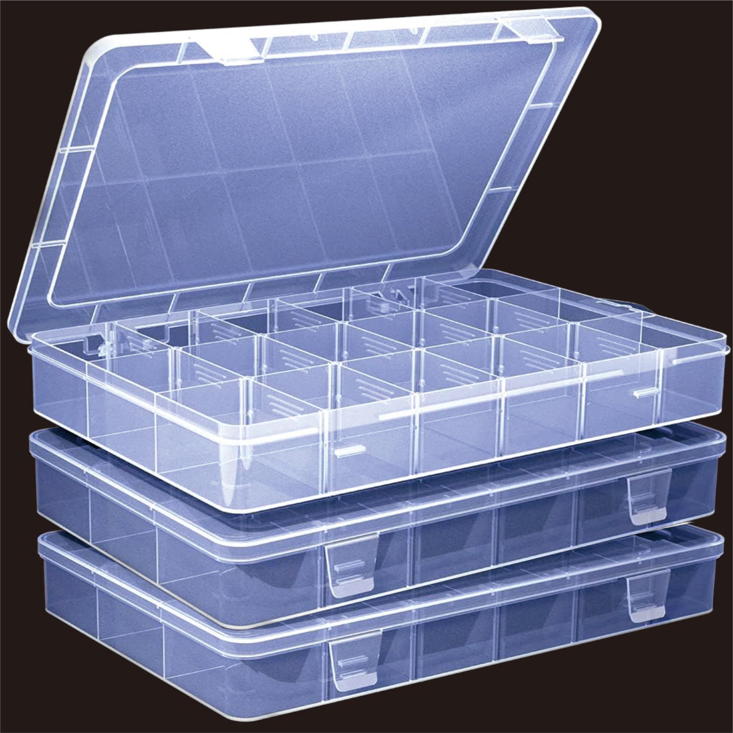 LZLMQSSA 18 Grids Transparent Plastic Organizer Box With Dividers, Adjustable Compartment Plastic Craft Storage Container, Small Parts Storage Box, Small Tool Organizer Storage Box(3 Pack)
