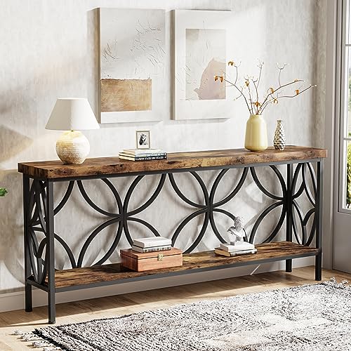LITTLE TREE Sofa Table, 70.9 Inch Industrial Behind Couch Table with Storage Shelves, Narrow Long Console Table for Entryway, Living Room, Foyer, Hallway, Office